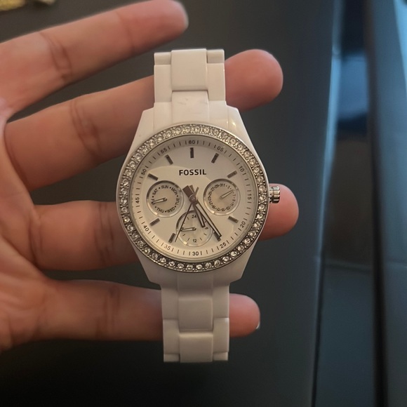 Fossil | Accessories | Needs Battery Fossil White Acrylic Watch With ...